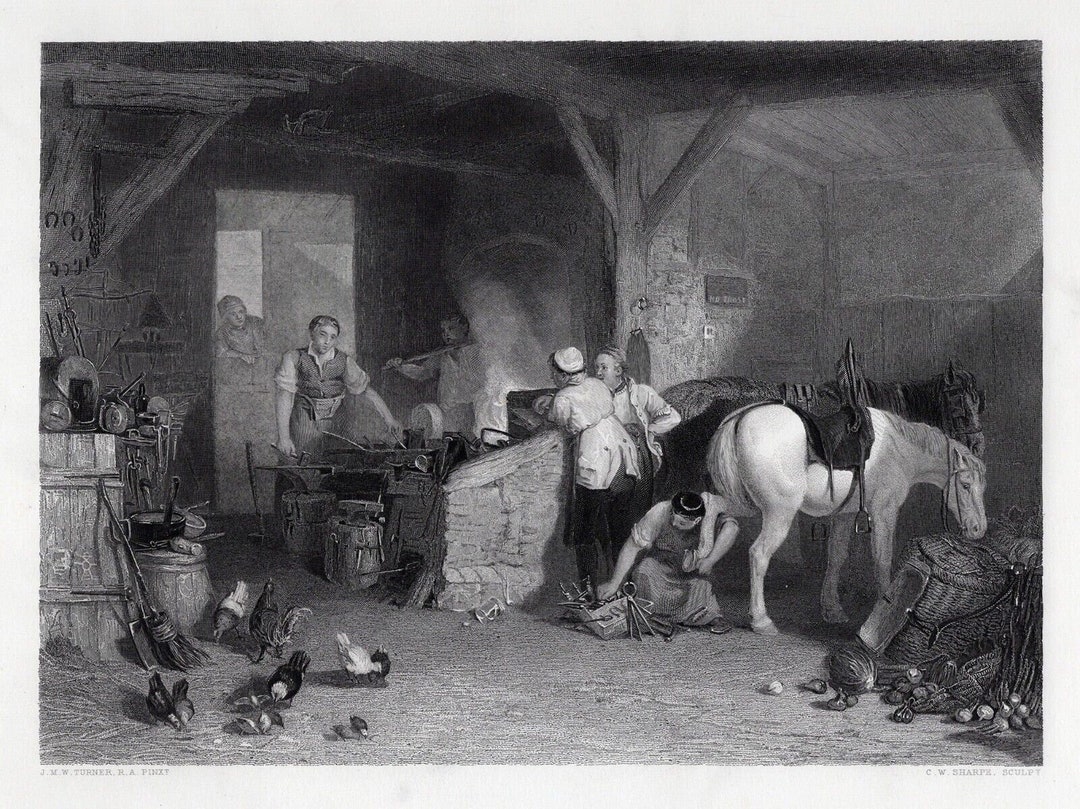 William TURNER 1800s Engraving "the Blacksmith's Workshop" SIGNED Custom FRAMED Gallery ...