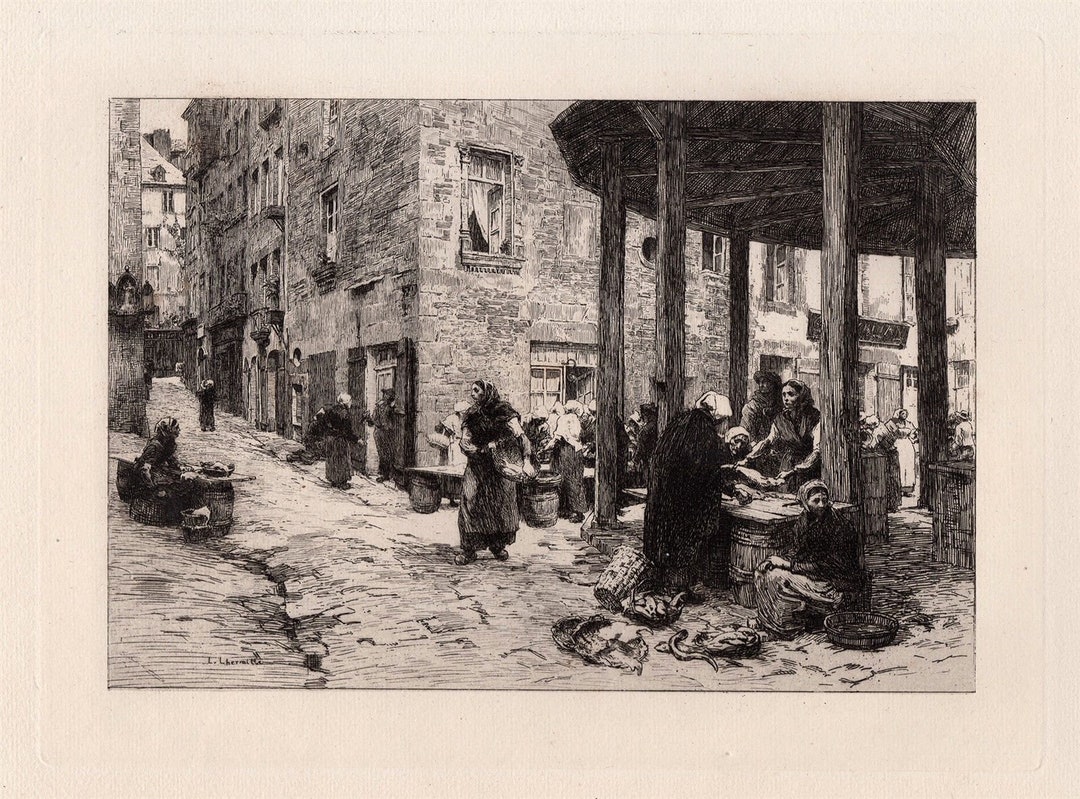 Original 1800s Leon Lhermitte Etching "old Fish Market at St. Malo ...