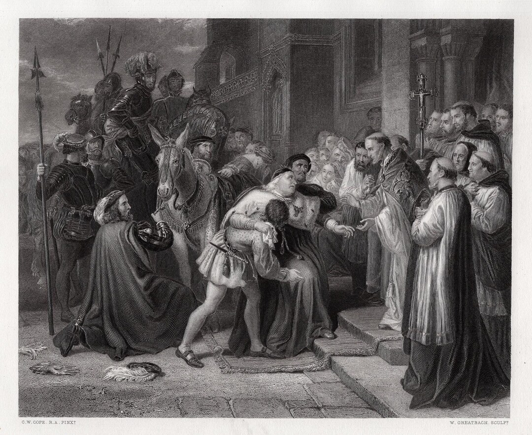 CHARLES COPE 1800s Engraving "wolsey at Leicester Abbey" Signed Framed ...