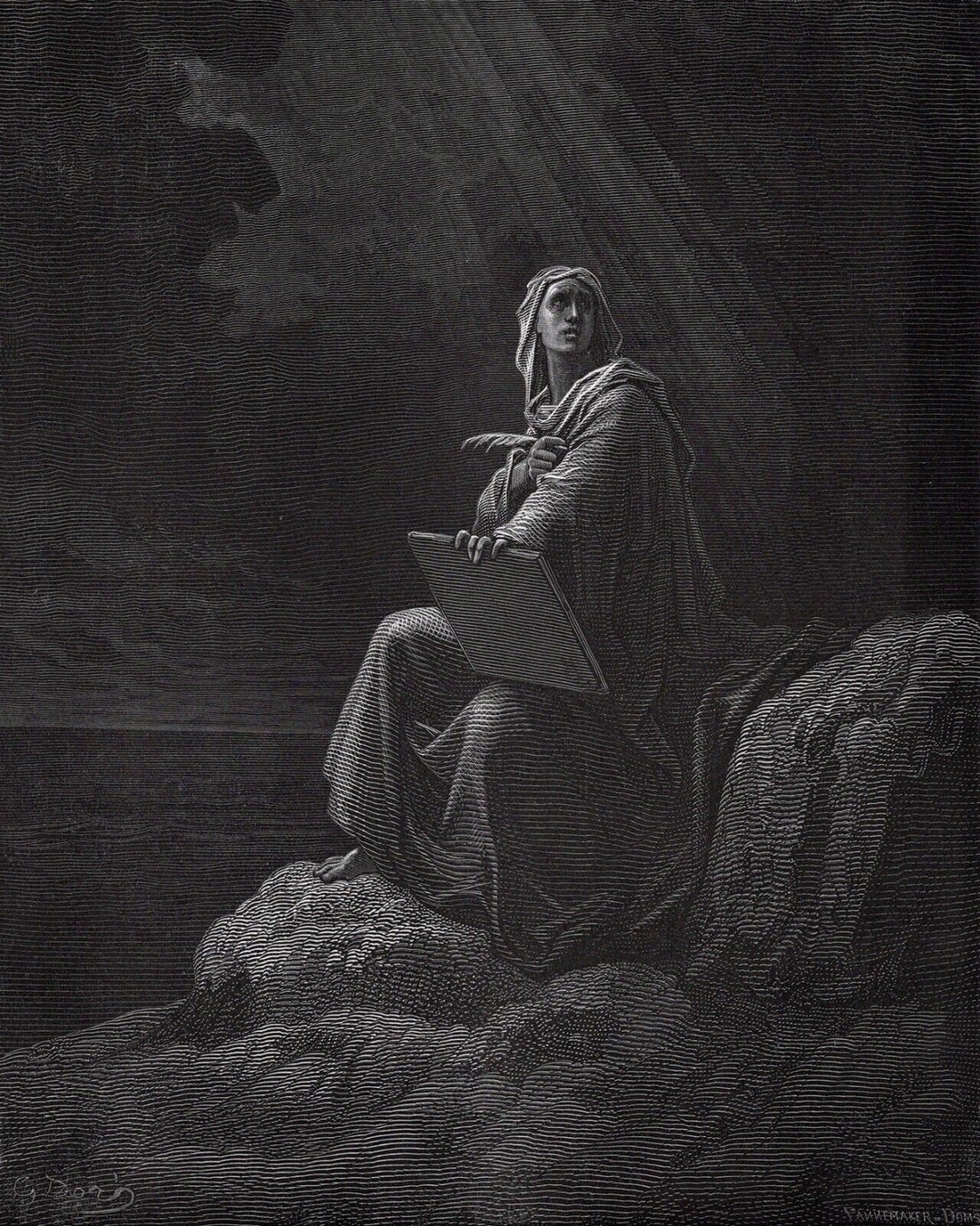 GUSTAVE DORE 1800's Woodcut "god Gave St John a Vision" Gallery Framed ...