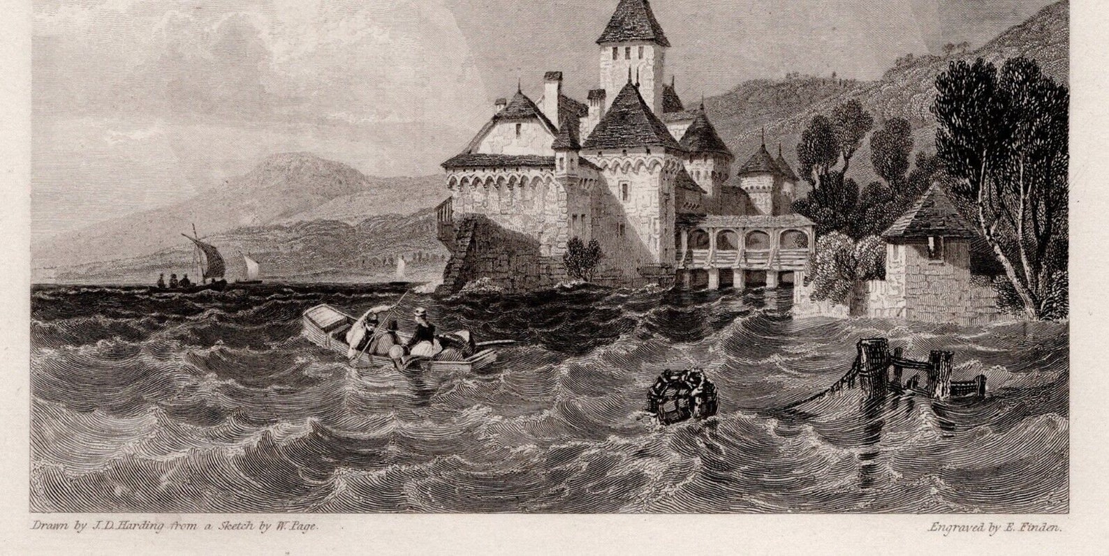 J. D. Harding 1800s Engraving "famous Chillon Castle" SIGNED Gallery ...