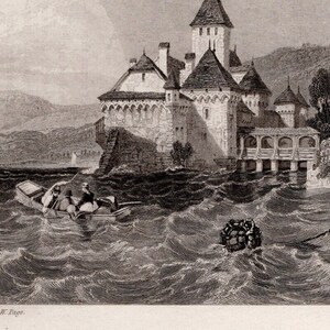 J. D. Harding 1800s Engraving "famous Chillon Castle" SIGNED Gallery ...