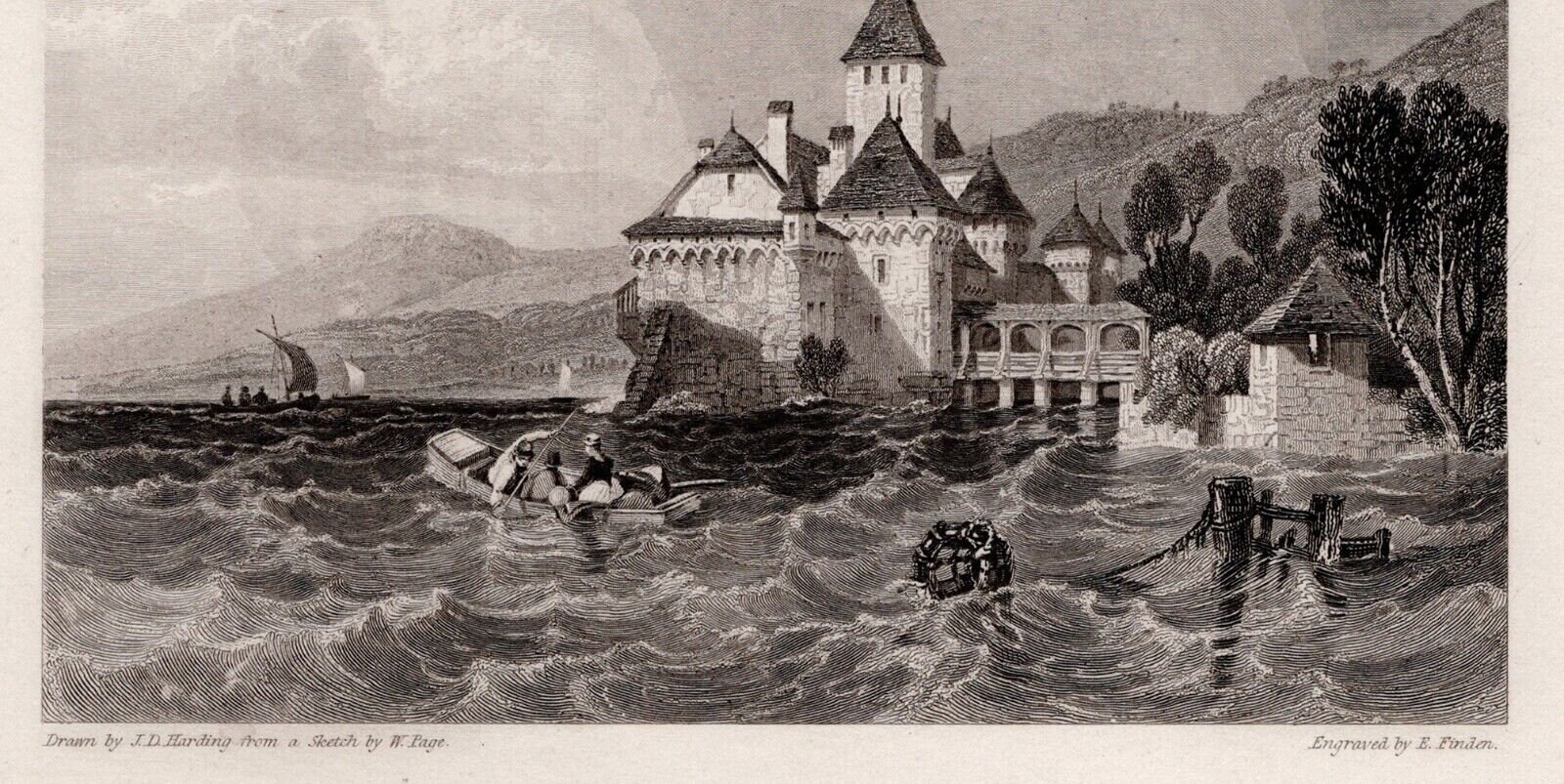 J. D. Harding 1800s Engraving "Famous Chillon Castle" SIGNED Gallery ...