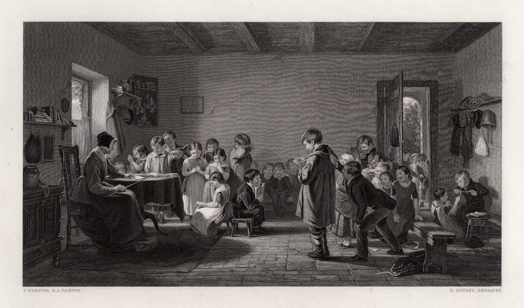 Thomas WEBSTER 1800s SIGNED Engraving "the Village School" Custom ...
