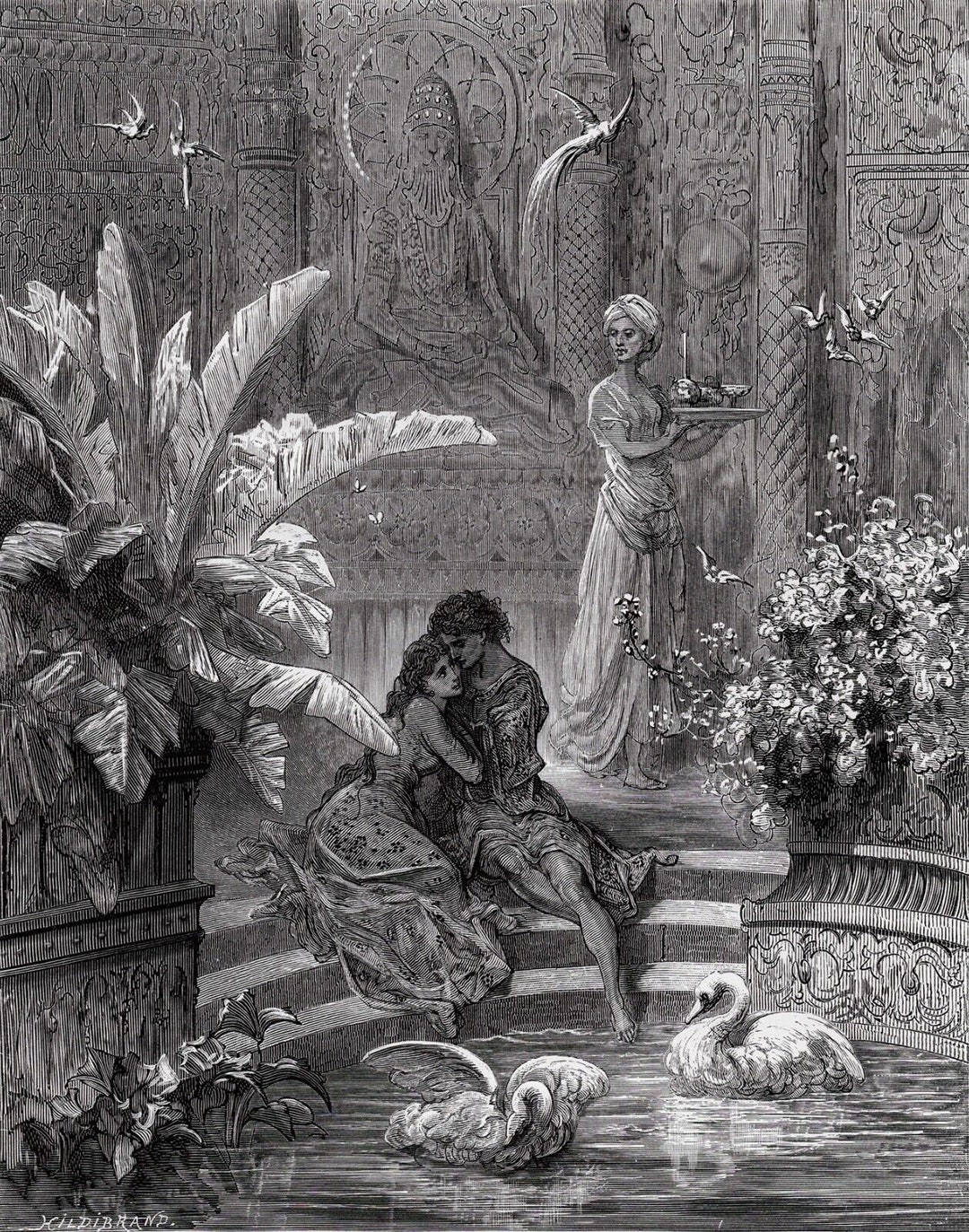 Gustave DORE 1800s SIGNED Orlando Furioso Woodcut "angelica and Medoro ...