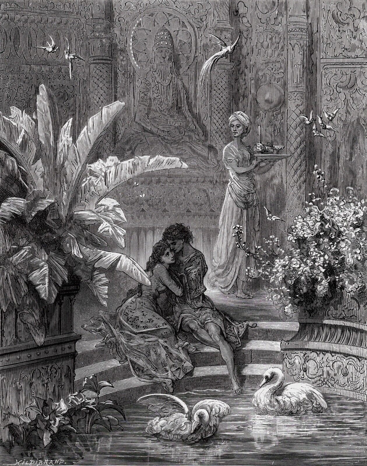 Gustave DORE 1800s SIGNED Orlando Furioso Woodcut "angelica and Medoro ...