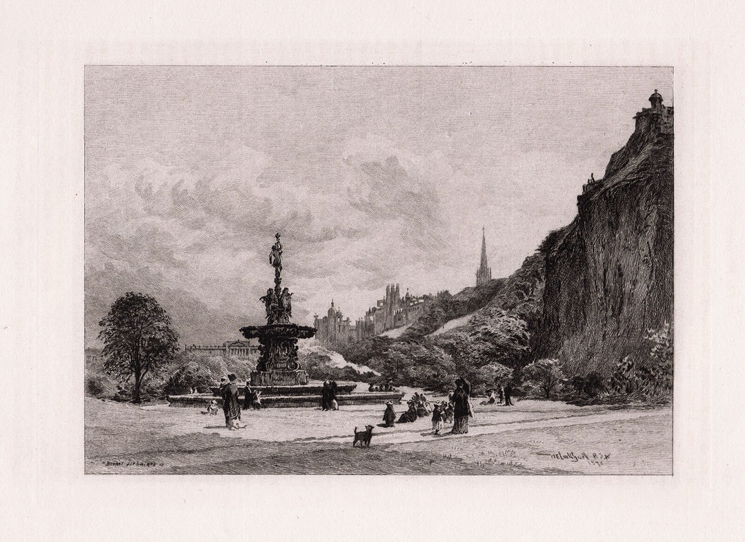 William LOCKHART Etching "princes Street Gardens, Scotland" FRAMED ...