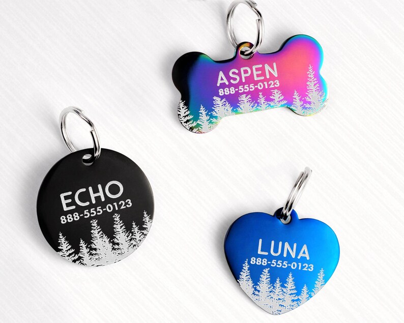 Personalized Nature Tree Pet ID Tag – Engraved Pine Tree Design ...