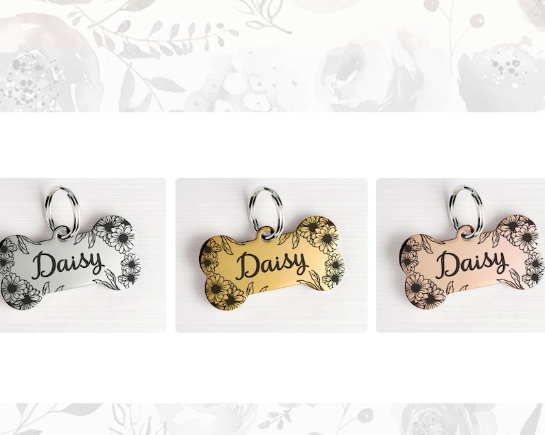 Personalized Engraved Daisy Dog Tag Stainless Steel Pet ID Tag - Etsy