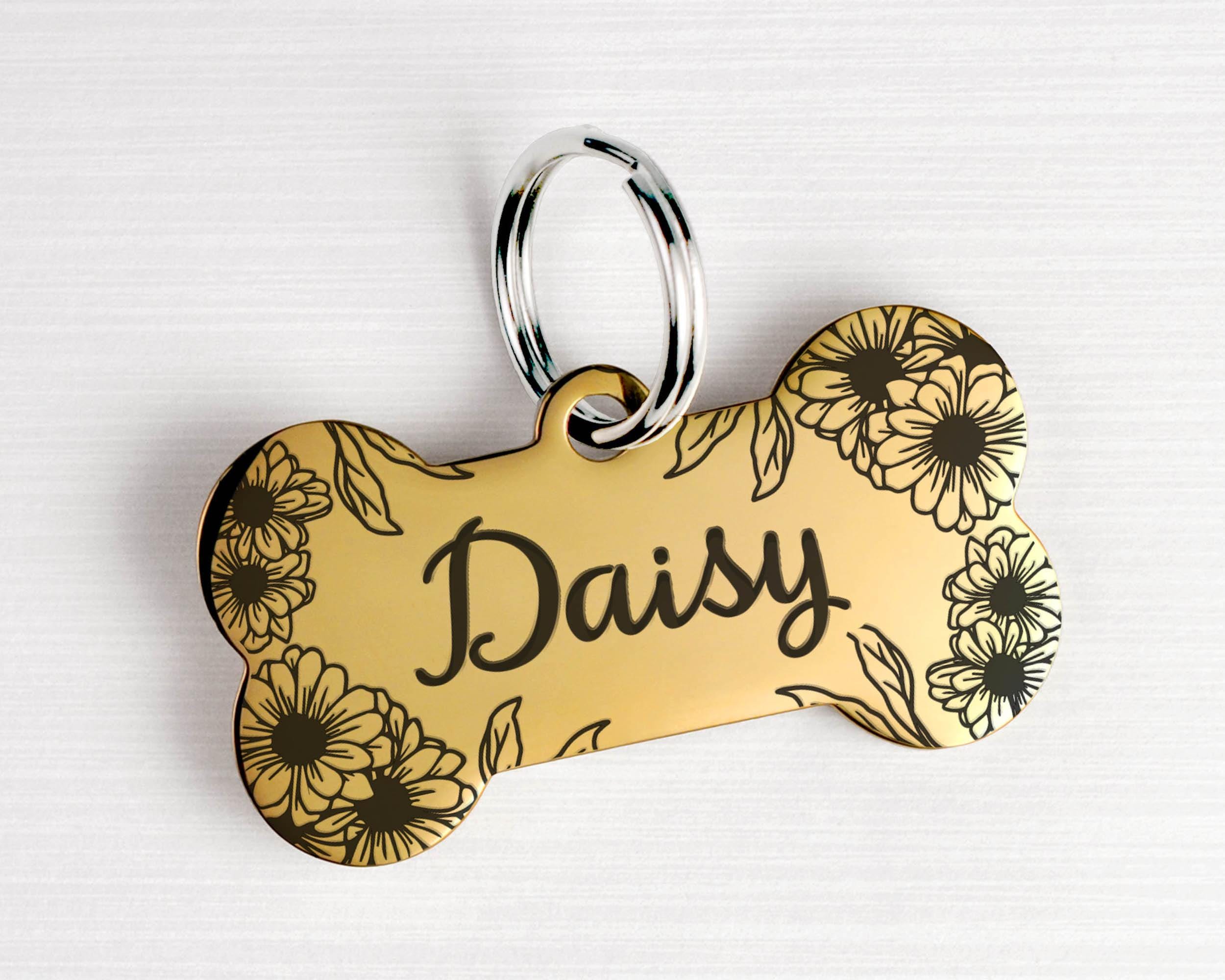 Personalized Engraved Daisy Dog Tag Stainless Steel Pet ID Tag - Etsy