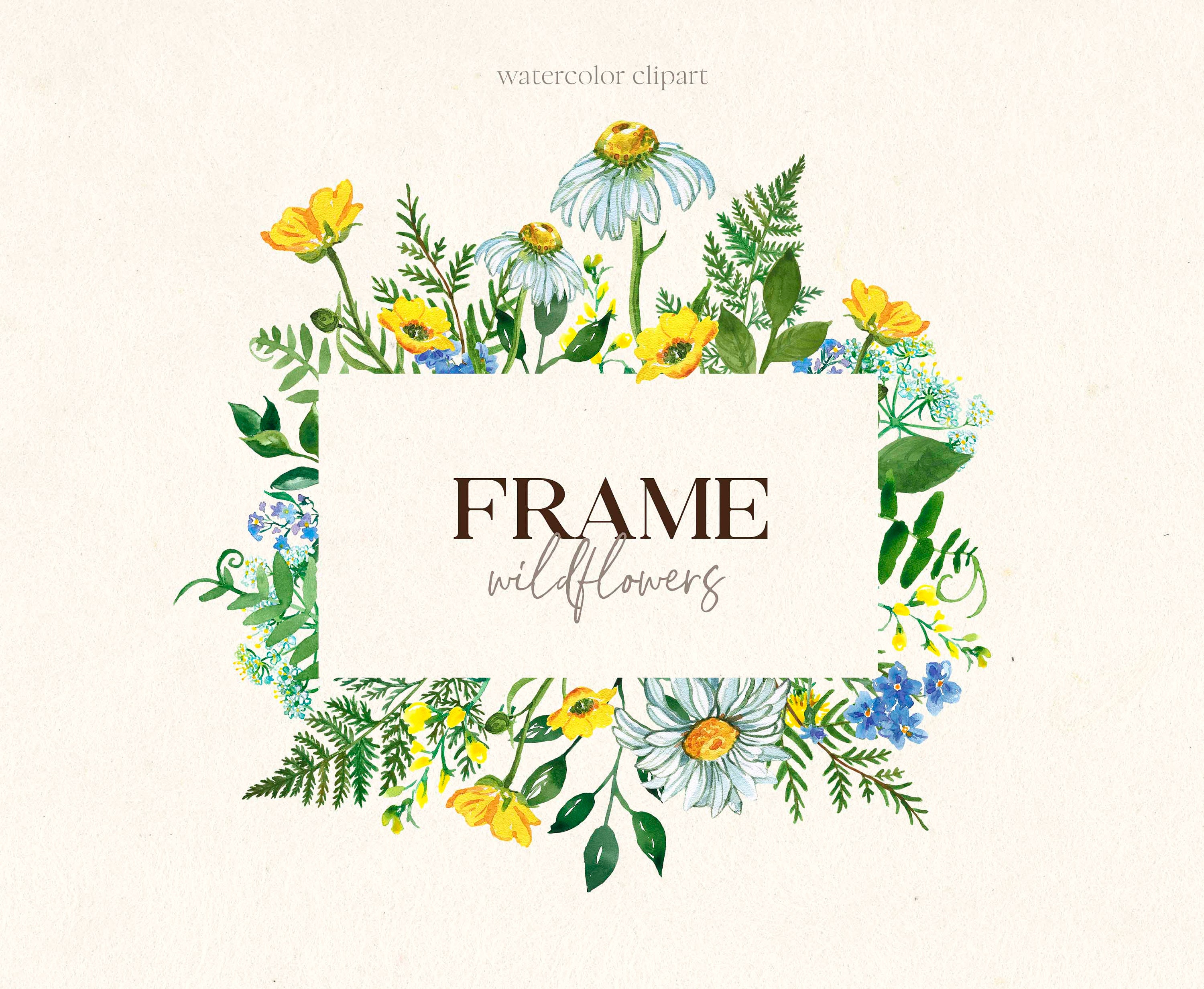 Wildflowers Frame Border Clipart Watercolor Floral Wreath Etsy