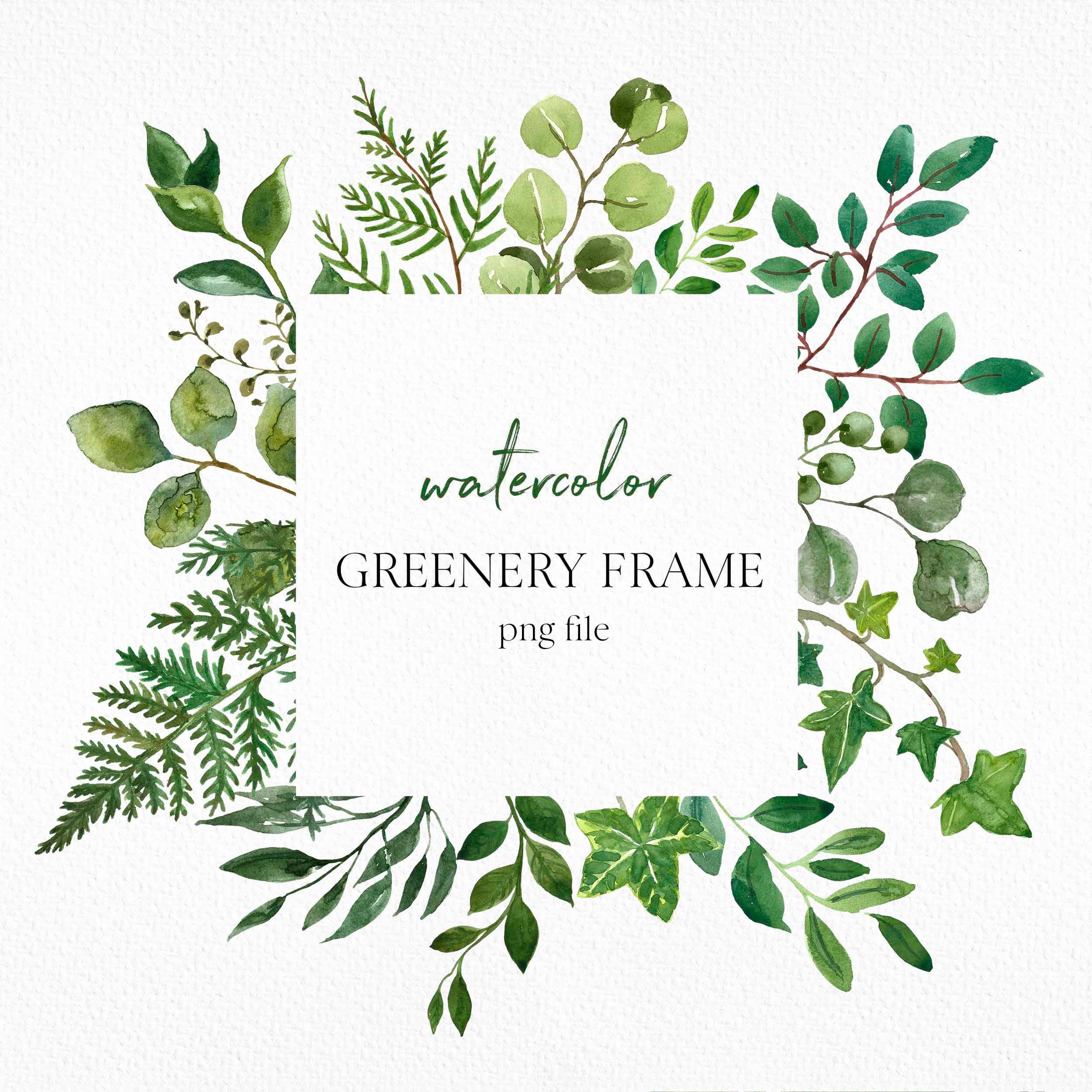 Watercolor Greenery Frame Clip art PNG Wreath Lush Green | Etsy