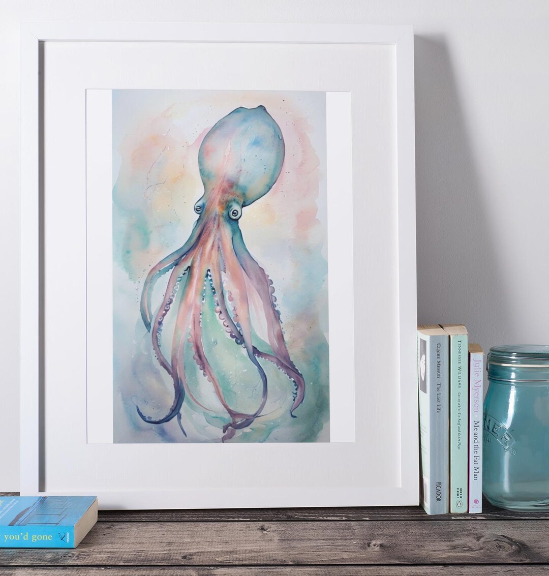 Giant Squid Digital Download, Giant Squid, Ocean Lover Gift, Watercolor ...