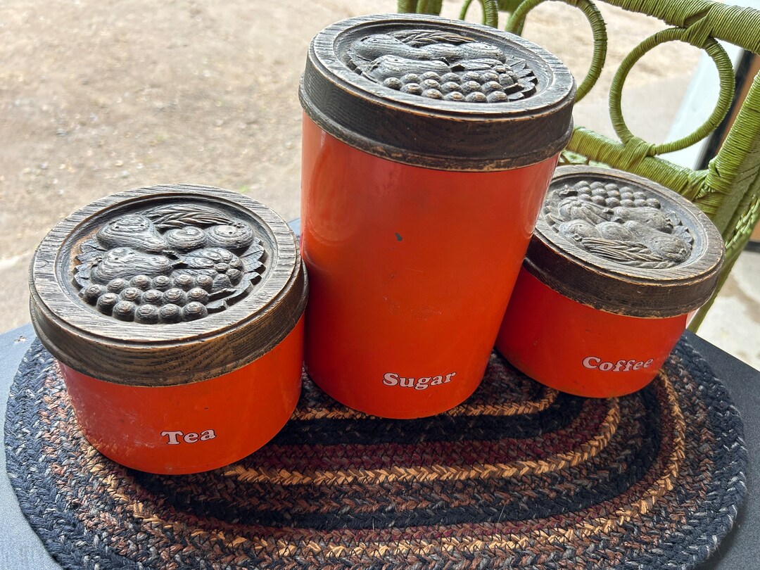 Rare Containers Canister Sets Brick Orange Vintage 70's Storage Cheinco ...