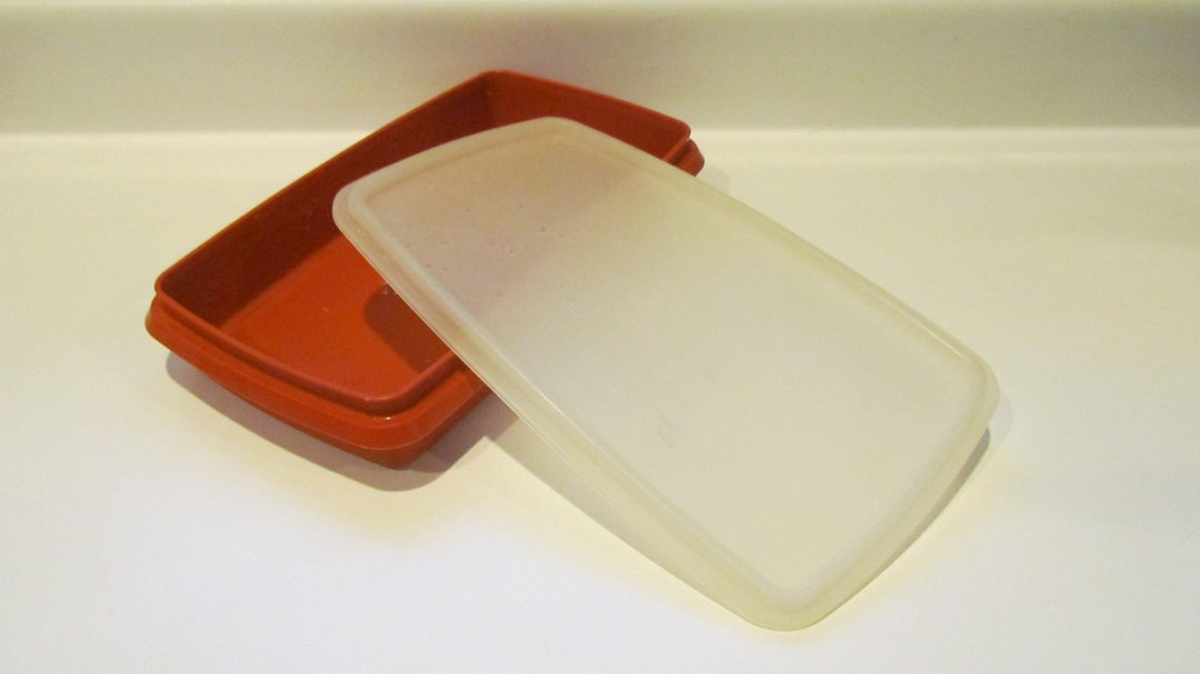 Vintage Tupperware Rectangular Storage Container With Lid Orange Brick ...