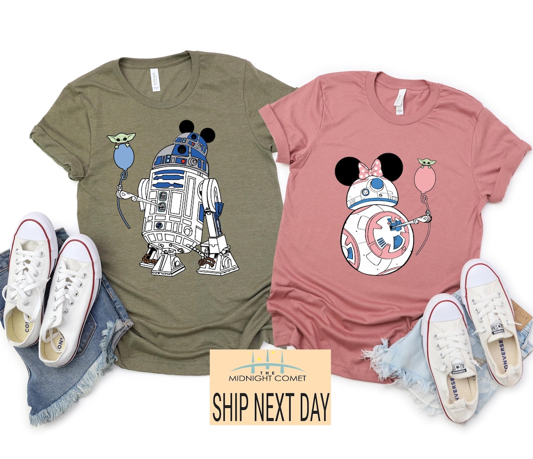 BB-8 and R2-D2 Wears Mickey Ears Disney, Star Wars Droids Couple Shirt ...