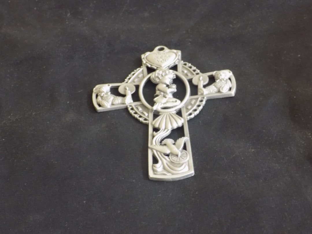 Vintage Pewter Christening Cross for Baby Girl Wall Hanging - Etsy