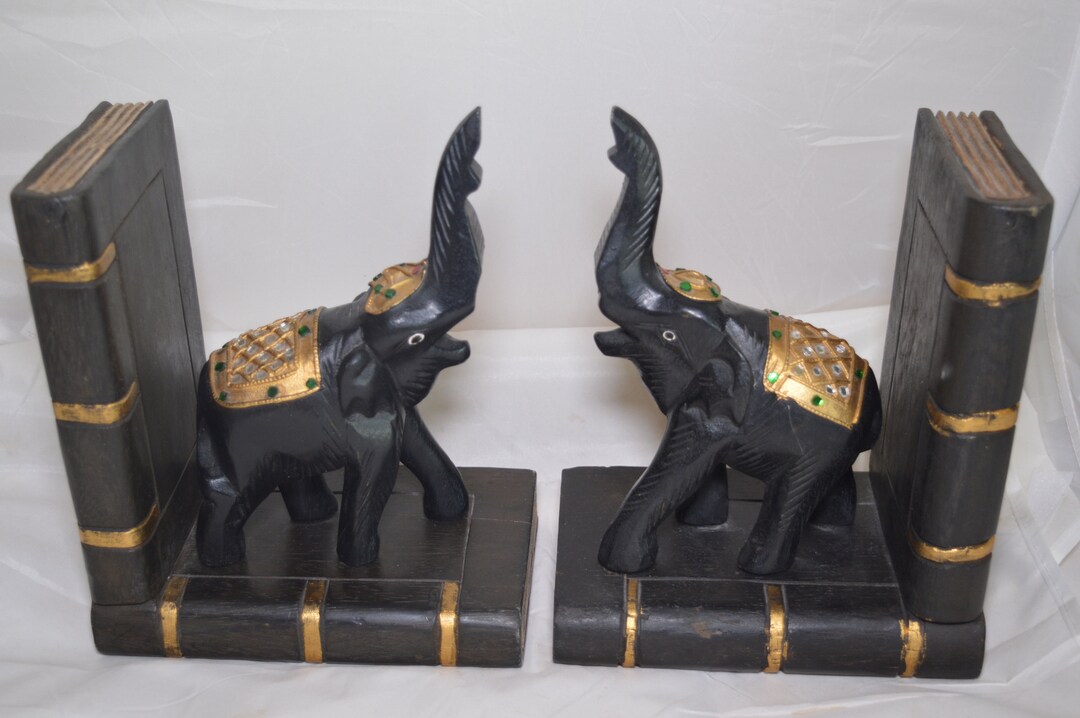 Vintage Elephant Bookends Hand Made of Wood 9 X 8 - Etsy