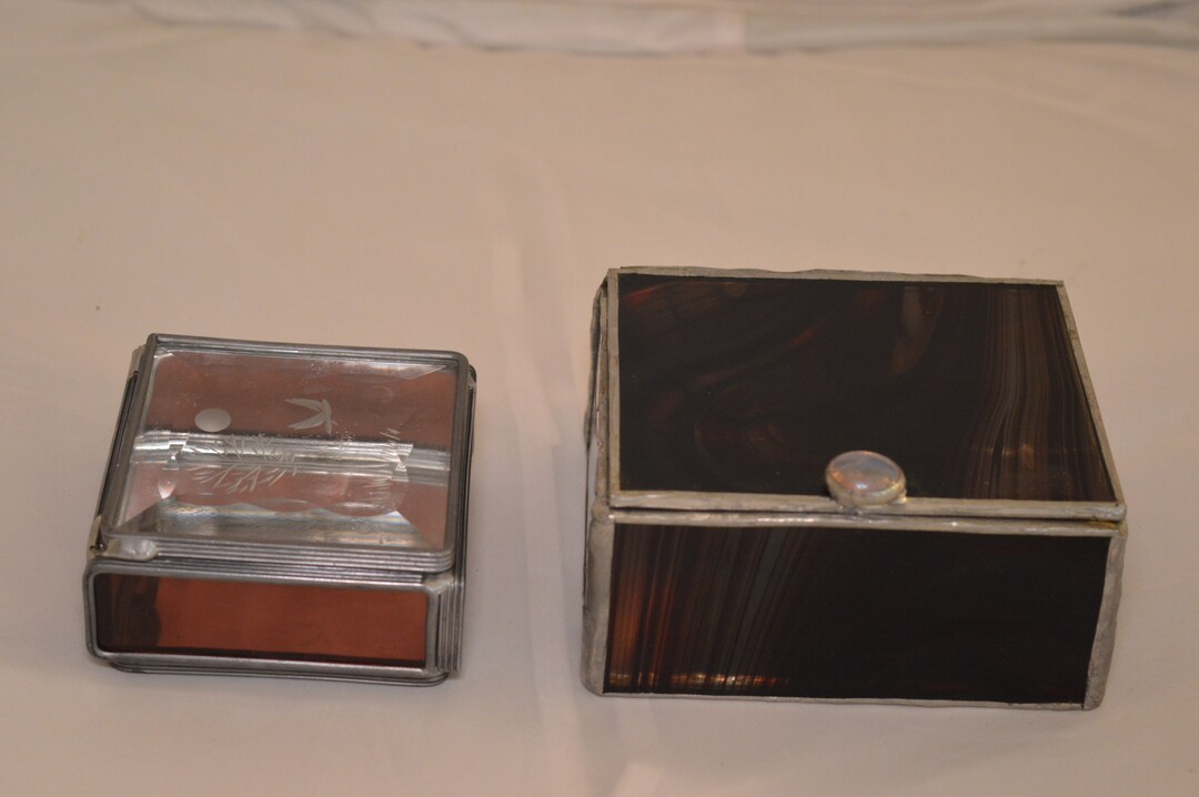 Vintage Glass Boxes 2 One Purple and Clear With Etched Top Another ...