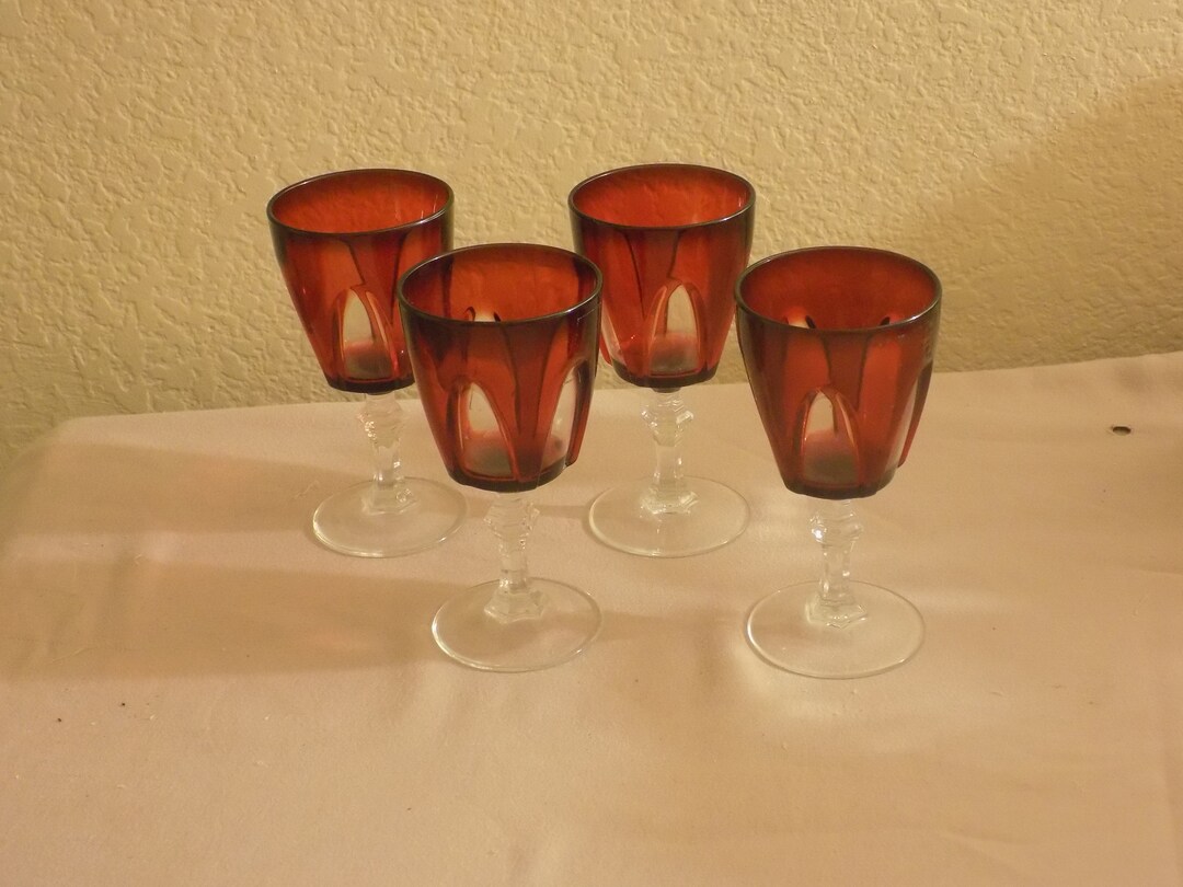 Vintage Ruby Red & Clear Crystal Made in France Set (4) Wine - Etsy