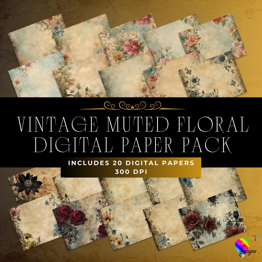 Vintage Muted Floral Digital Paper Pack - Etsy