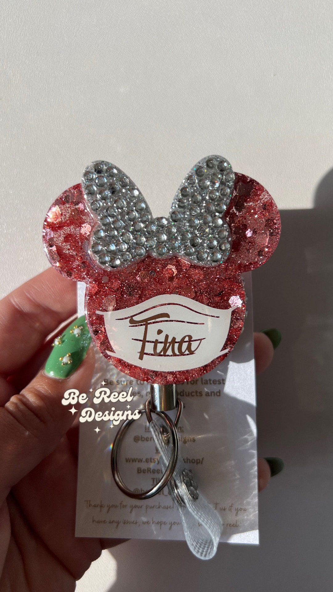 Rose Gold Mrs Mouse With Mask Badge Reel, Personalized Badge Holder - Etsy