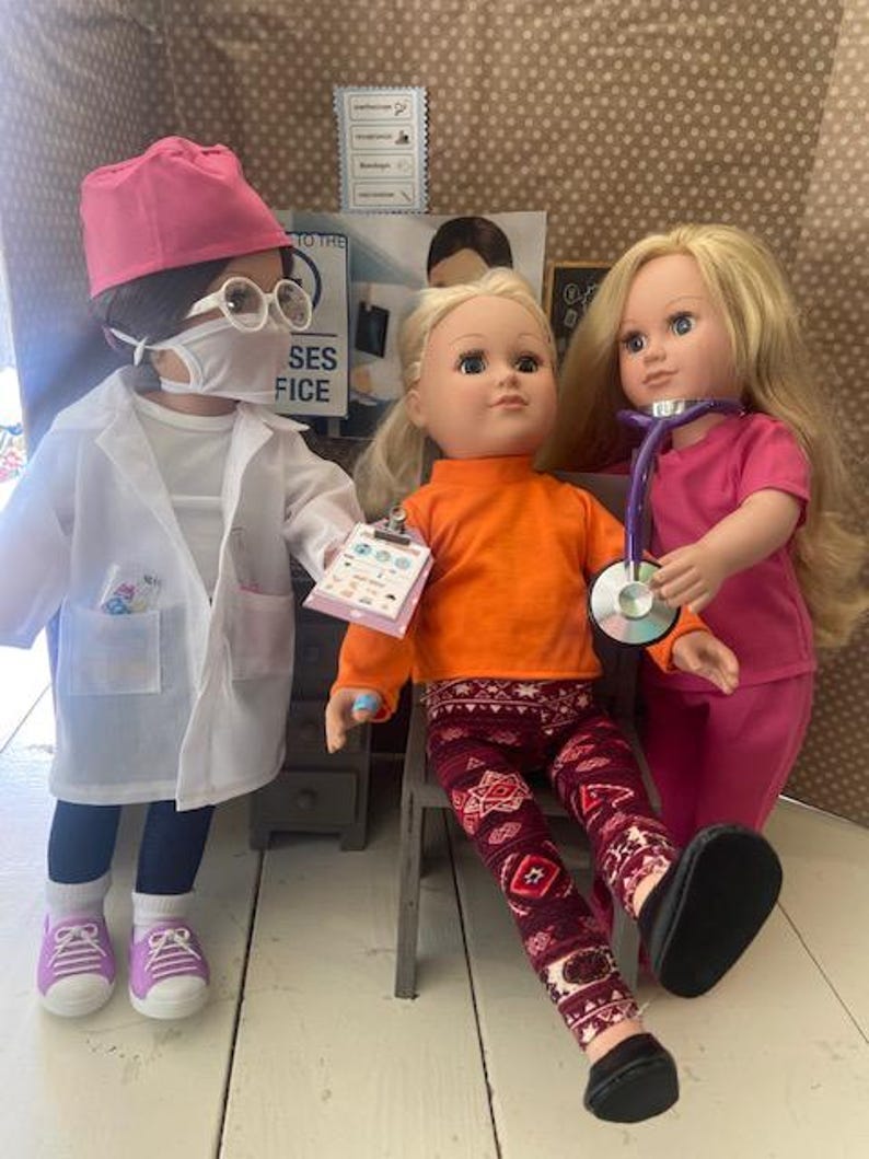 18" Doll Nurse/doctor Scrubs Set: Stethoscope, Lab Coat, Stanley Cup - Etsy