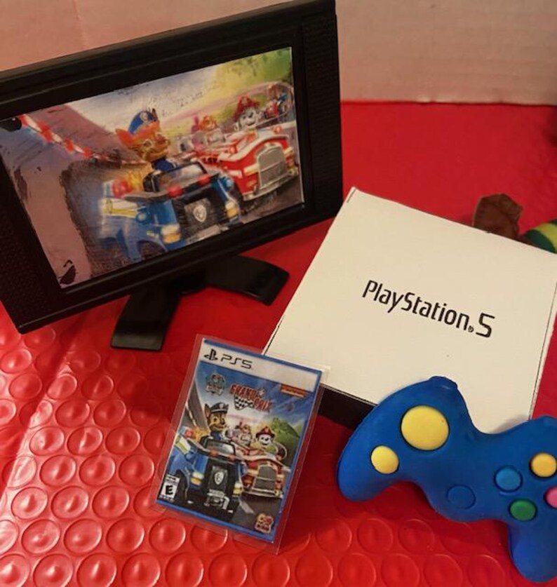 Elf Size PS5 Paw Patrol Grand Prix Prop Set, TV, Controller, Pretend ...