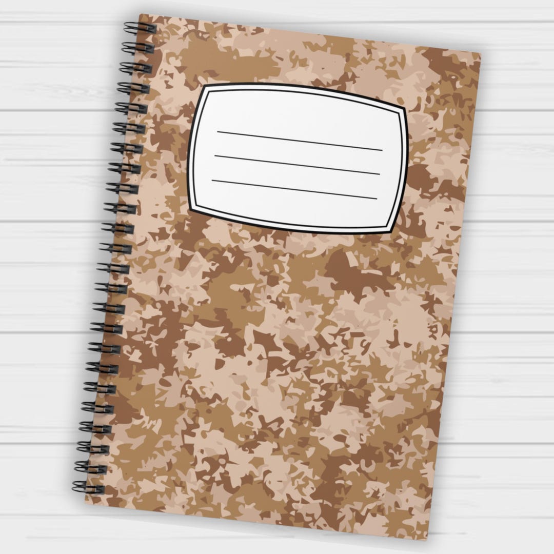 Camouflage Spiral Notebook, Neutral Camo Journal, Blank Label Notebook ...