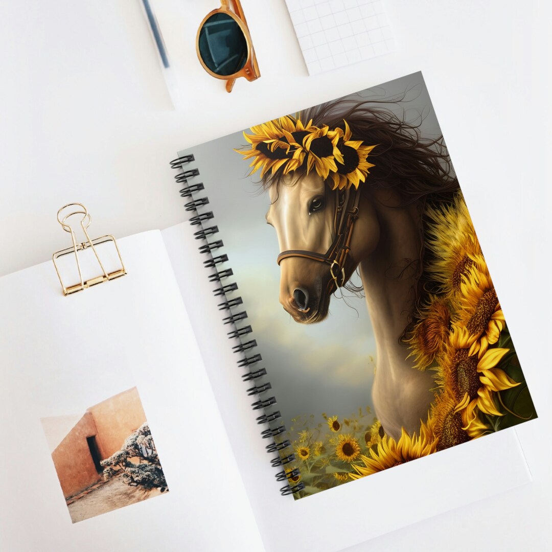 Horse With Beautiful Sunflowers Spiral Notebook, Ruled Line, Notebook ...