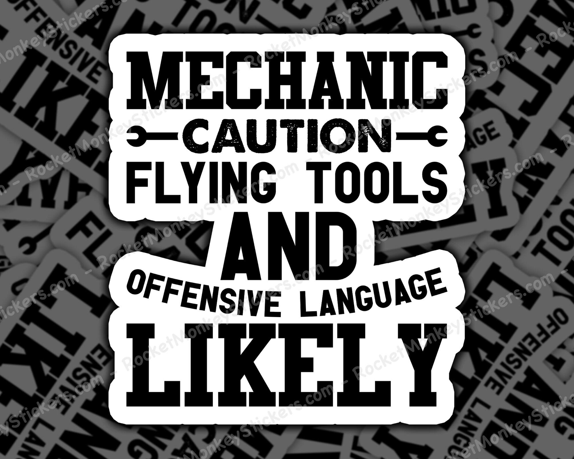 Mechanic Caution Flying Tools, Sticker, Mechanic Sticker, Flying Tools ...