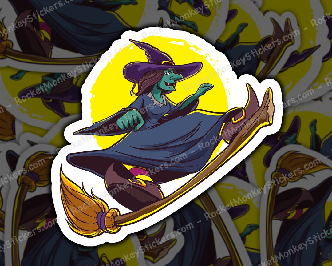 Witch Surfing on Broom Sticker Decals Stickers - Etsy