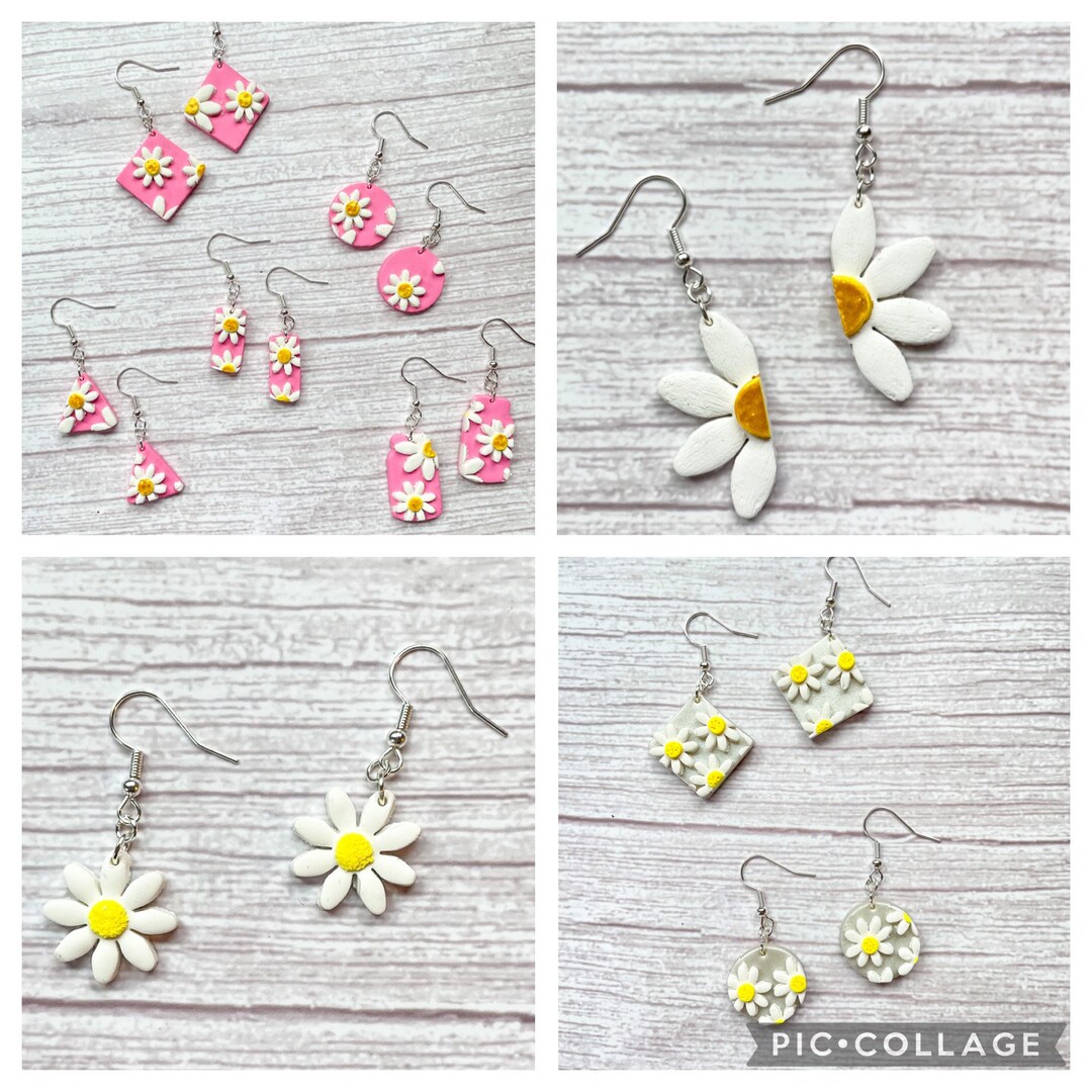 Daisy Clay Earrings Polymer Clay Flower Jewelry Daisy Polymer Clay ...