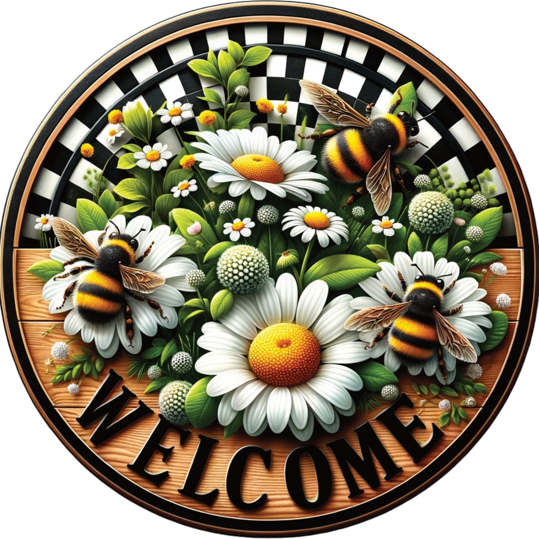 Welcome Bee Wreath Sign, Summer Sign, Metal Sign, Bee Decor, Farmhouse ...