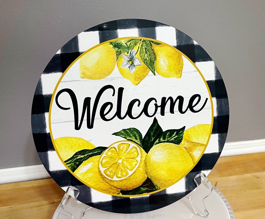 Lemon wreath sign, lemon and buffalo plaid, craft supplies, welcome ...