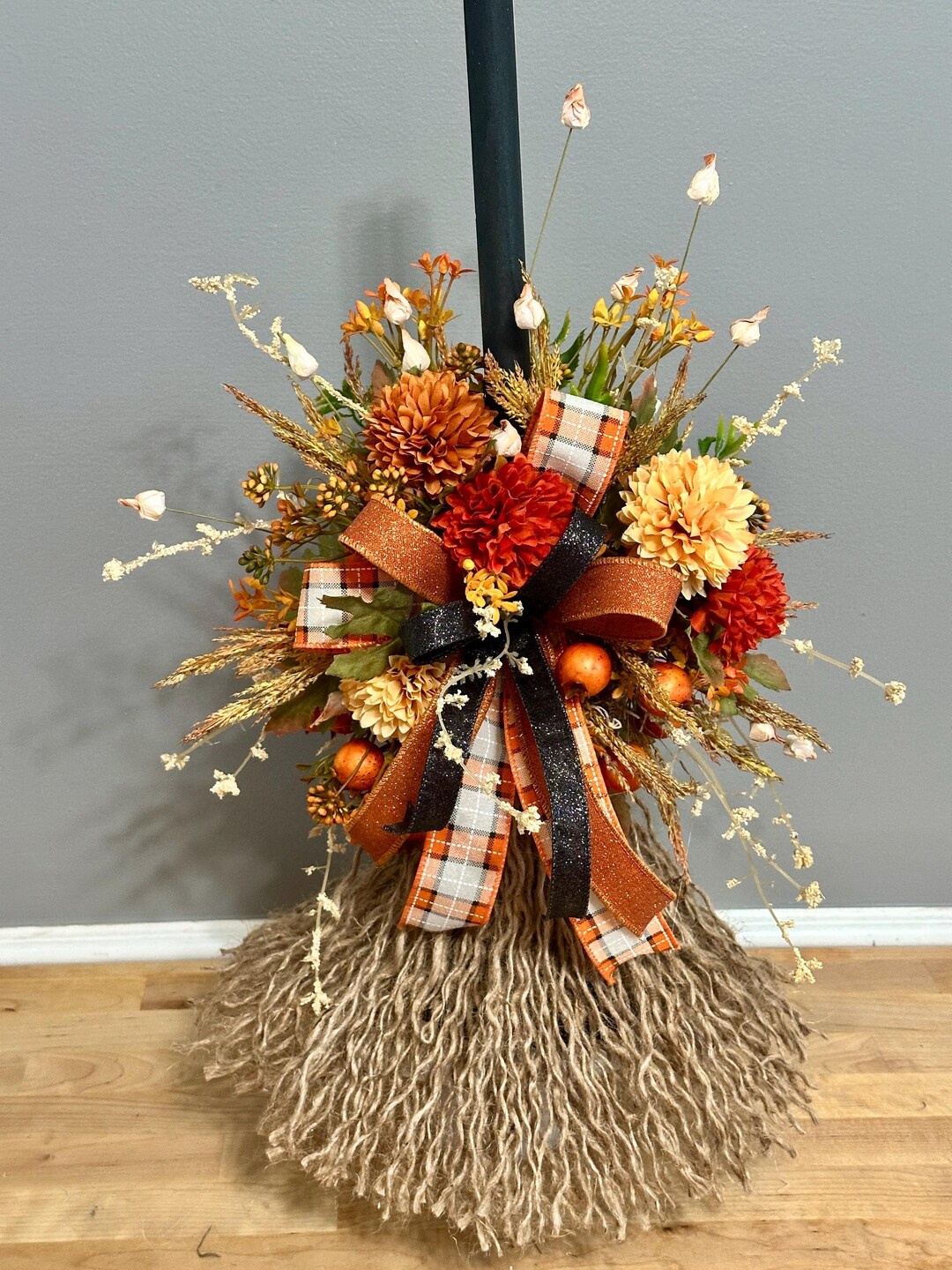 Handmade Witch Broom With Fall Florals | Rustic Halloween Decor ...