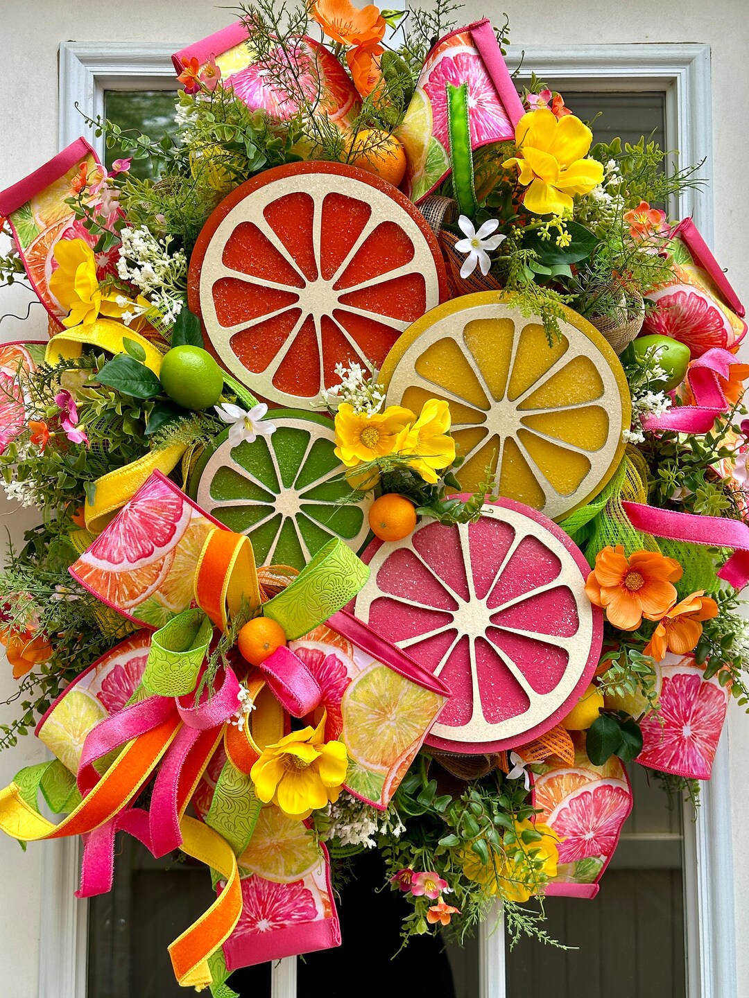 Summer Fruit Wreath for Front Door, Orange Wreath, Lemon Decor, Citrus ...