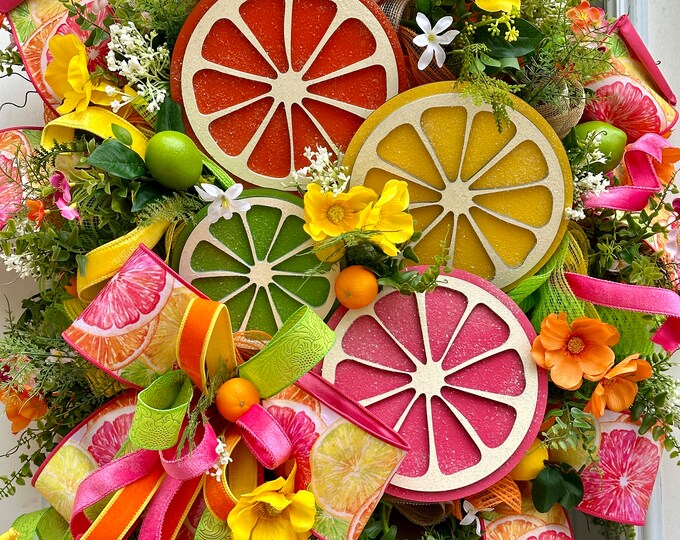 Summer Fruit Wreath for Front Door, Orange Wreath, Lemon Decor, Citrus ...