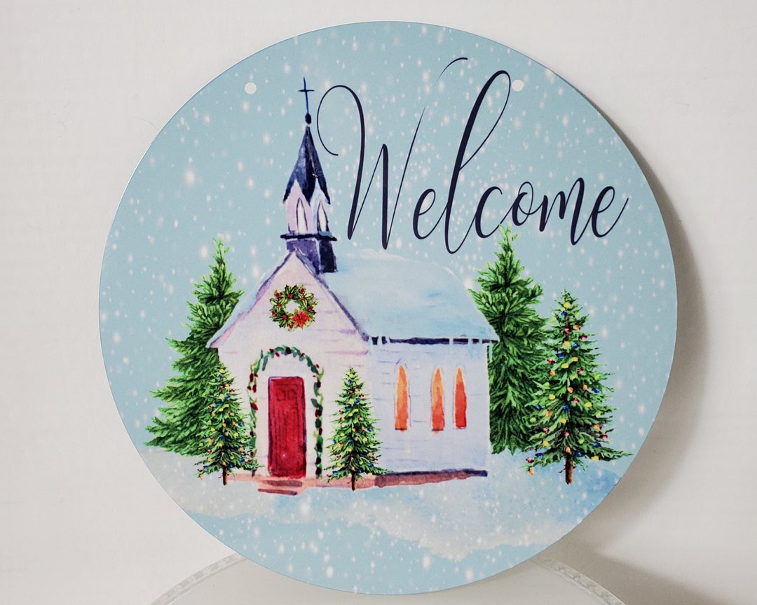 Round Christmas Sign, Welcome Holiday Decoration, Metal Wreath ...