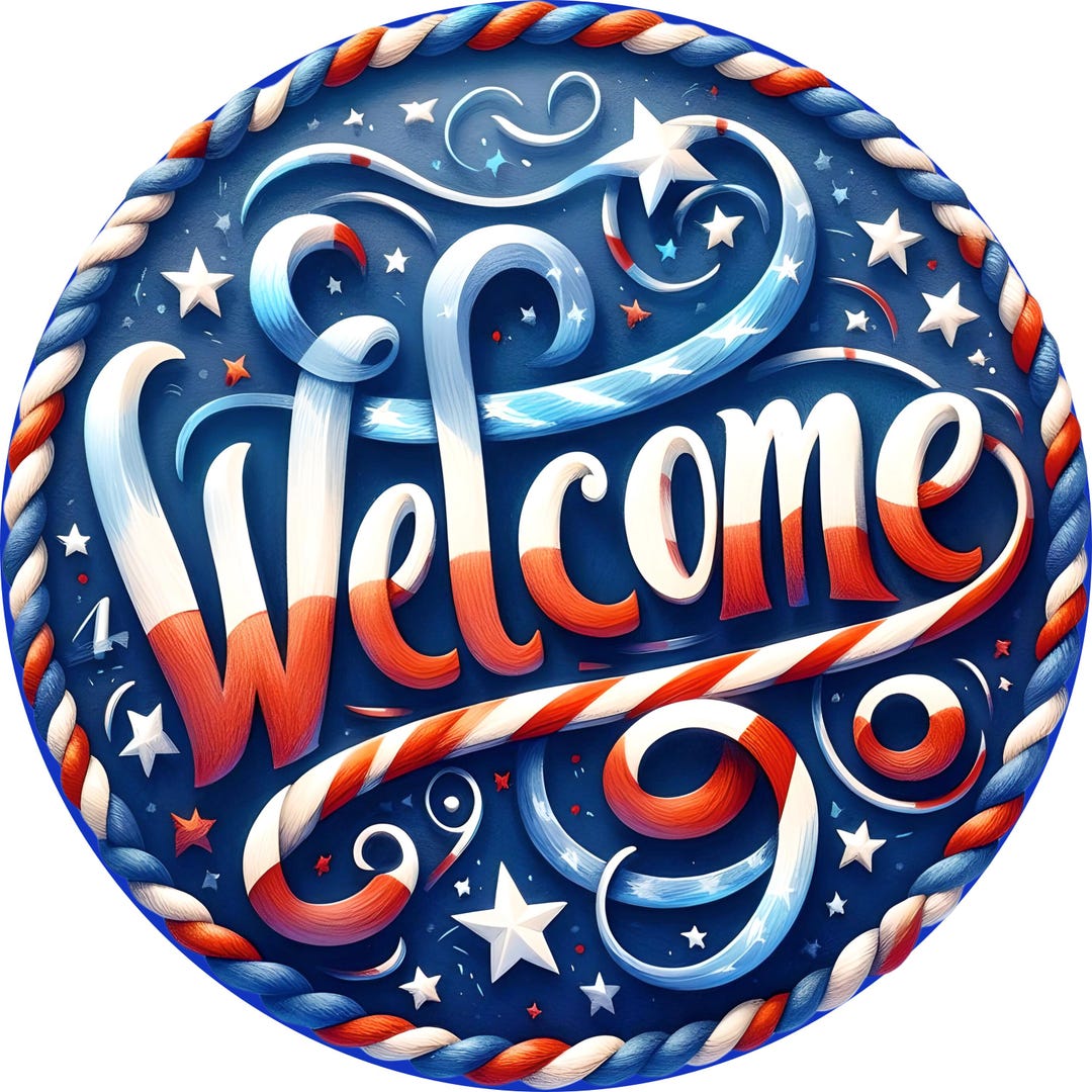 Patriotic Welcome Sign, Metal Sign, Wreath Sign, Summertime Decor ...