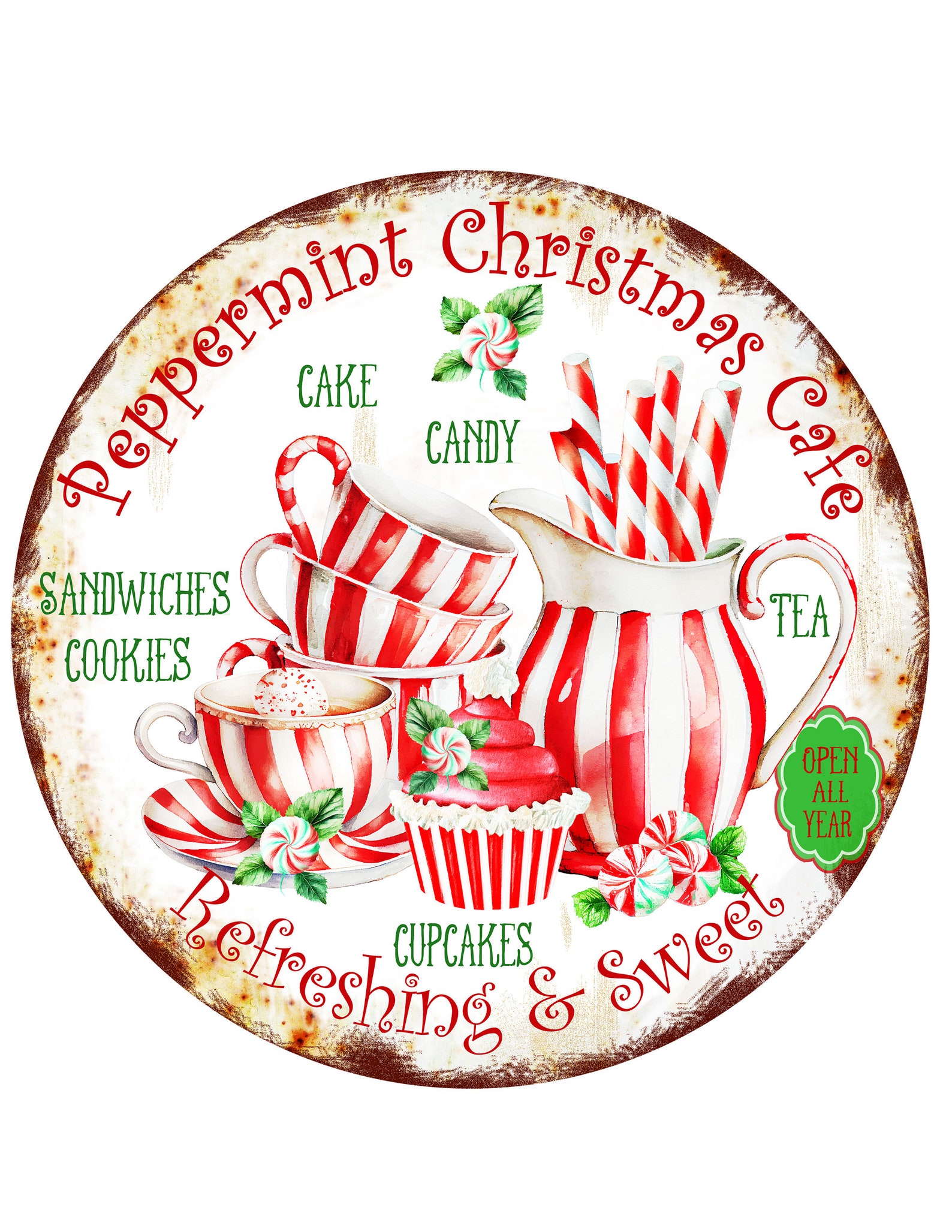 Christmas Peppermint Sign, Wreath Attachment, Holiday Decor, Metal Sign ...
