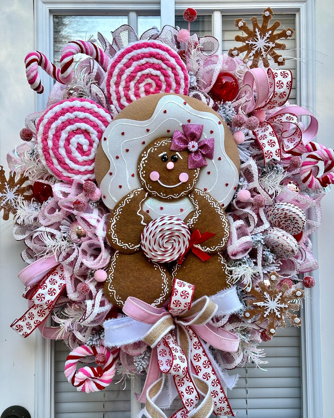 Christmas Gingerbread Girl Wreath for Front Door, Christmas Wreath ...
