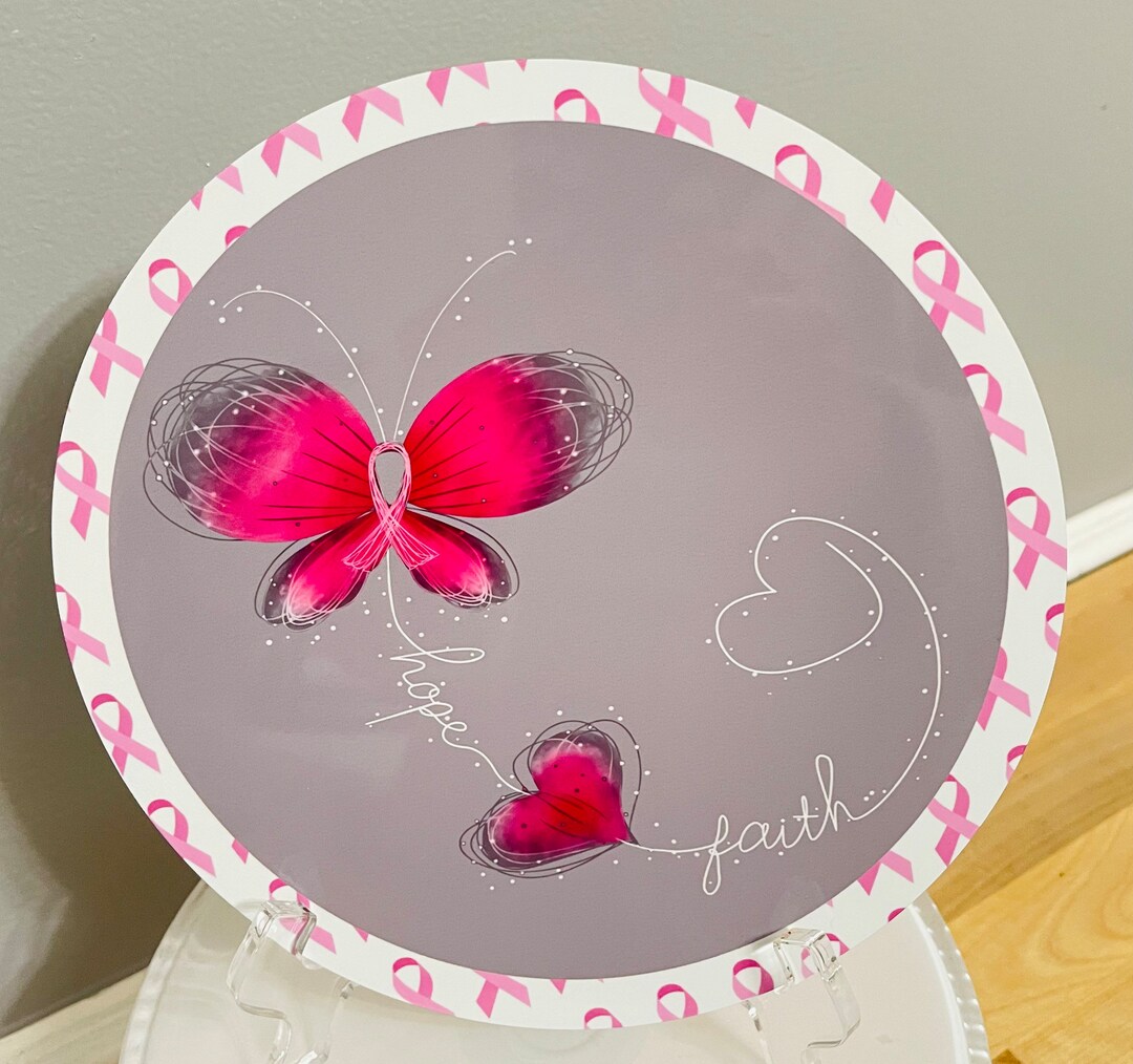 Breast Cancer Awareness Sign, Metal Sign, Wreath Attachment, Butterfly ...