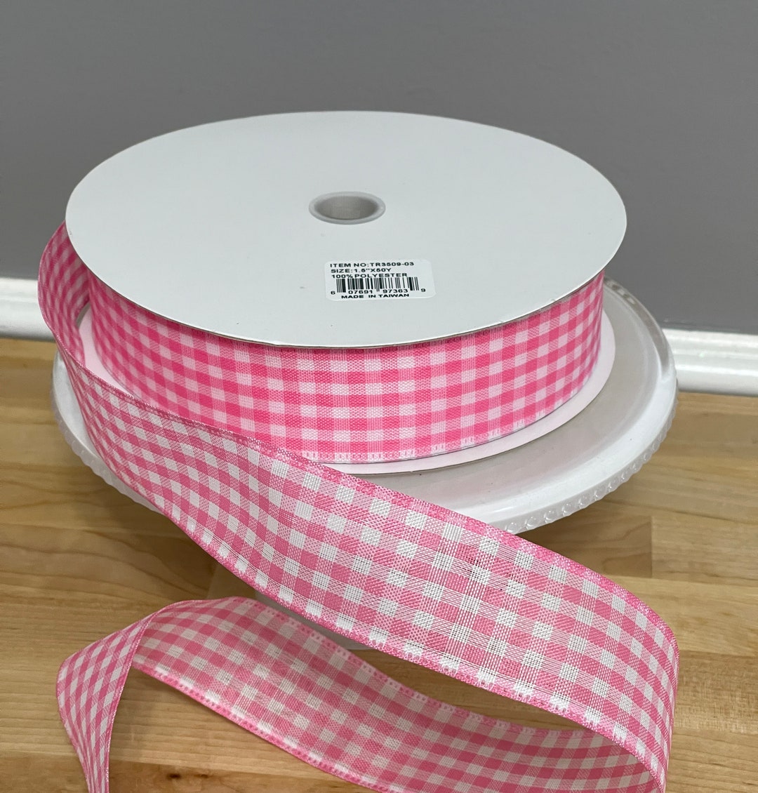 Pink Gingham Ribbon, 1.5”x50yds, Wired Ribbon, Craft Supplies, Wreath ...