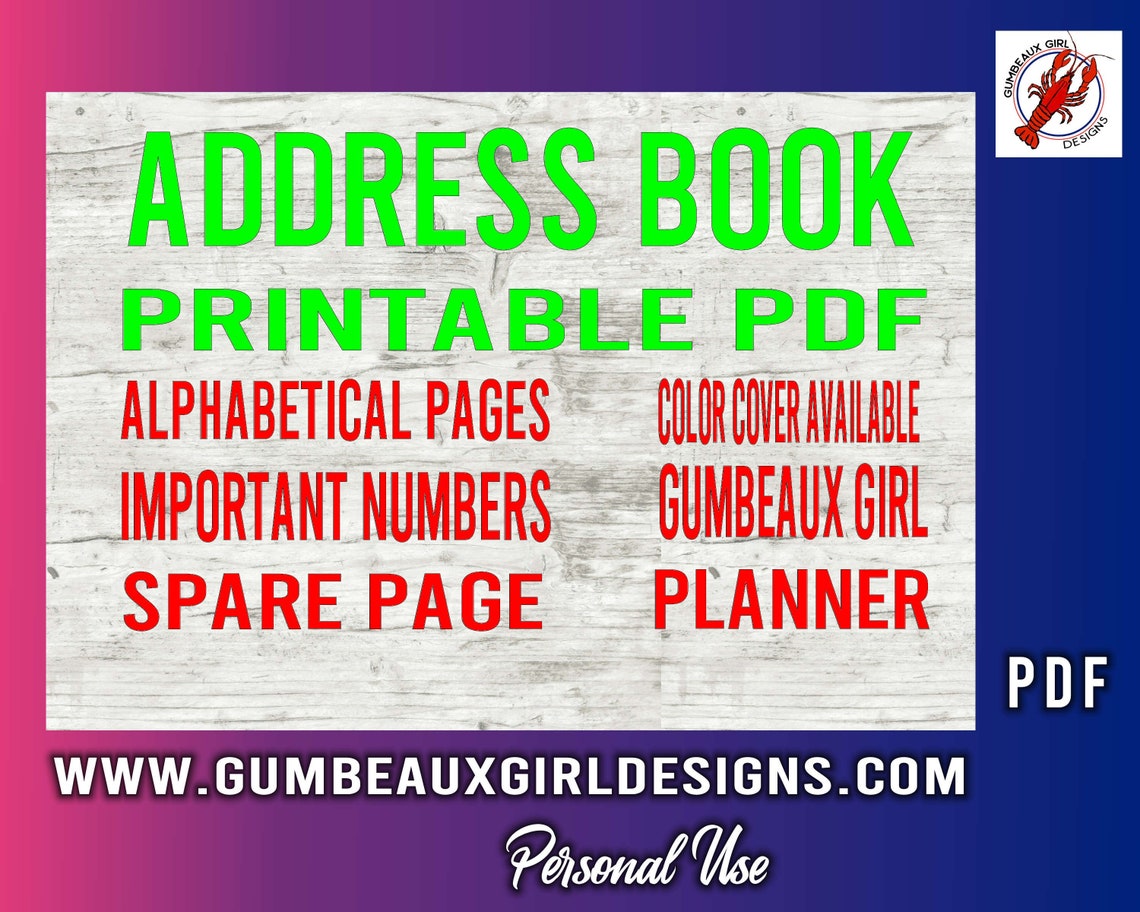 Address Book Printable Purple Cover Contacts Page Address - Etsy