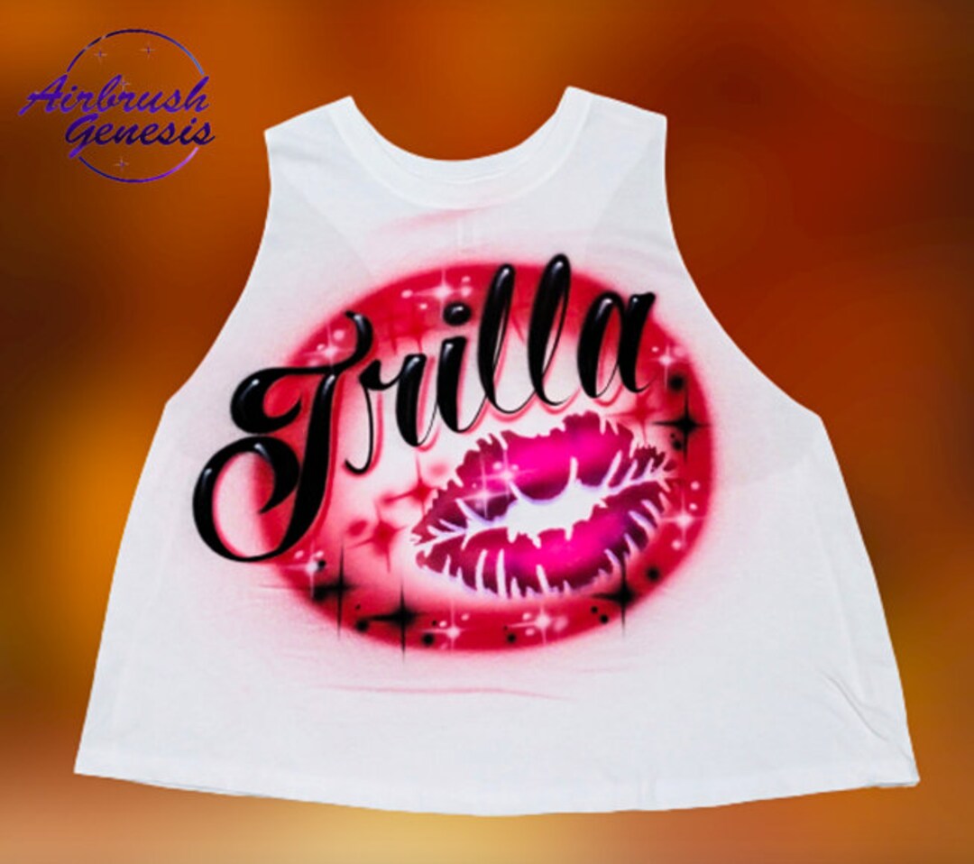 Airbrush Crop Top Lips Custom Script Name - Etsy