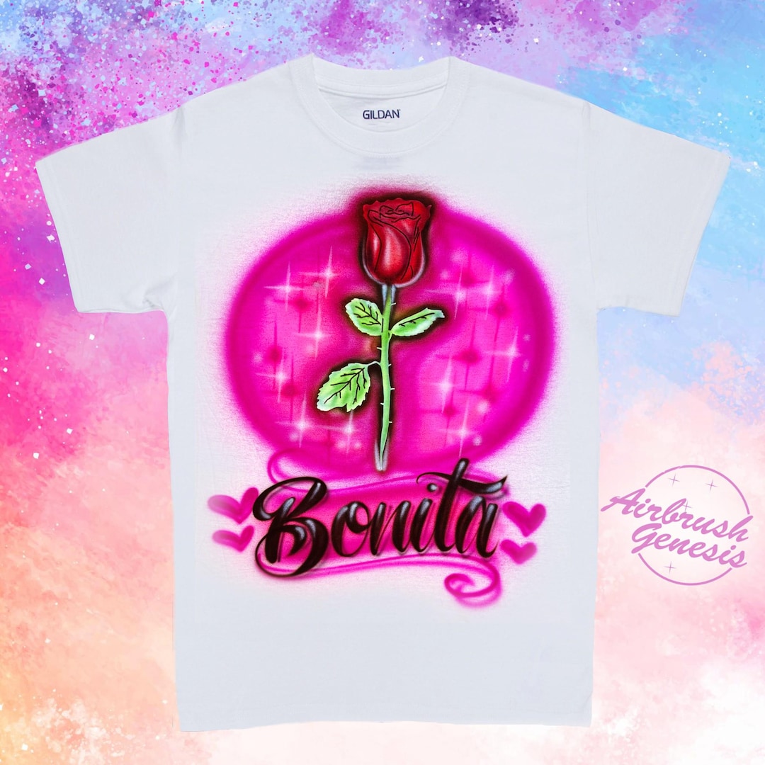 Airbrush Rose T-shirt - Customizable Colors & Sizes - Artistic and ...