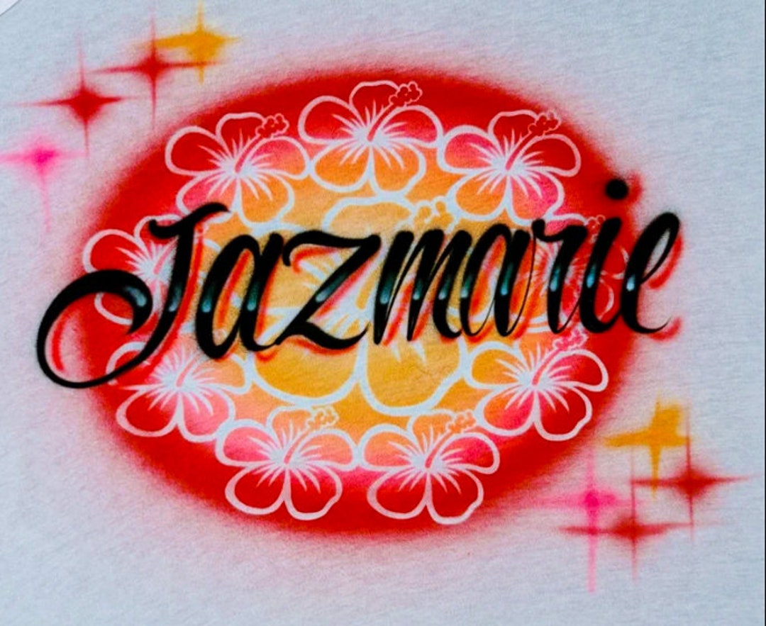 Airbrush T Shirt Script Hibiscus Name Design - Etsy