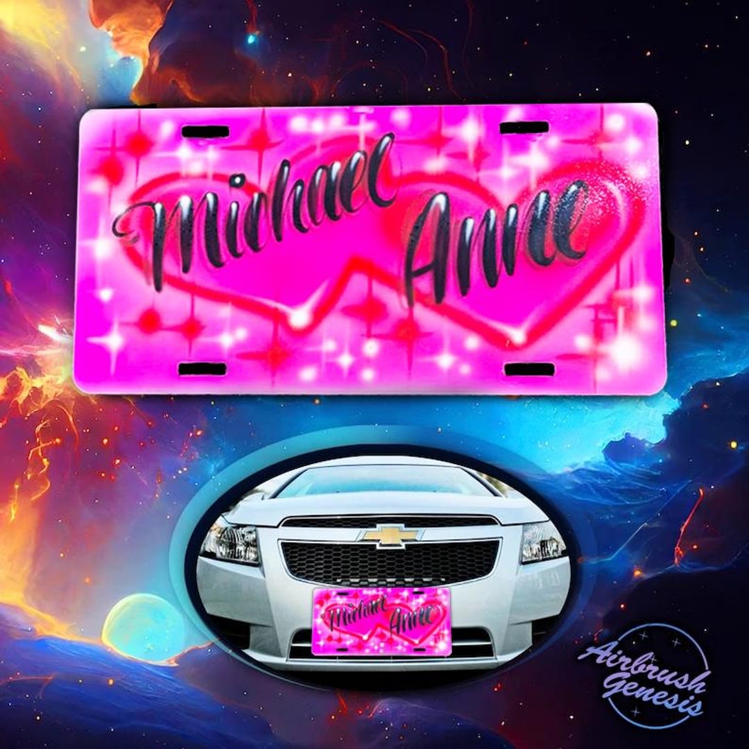 Personalized Airbrushed Hearts License Plate - Handcrafted Car Art ...
