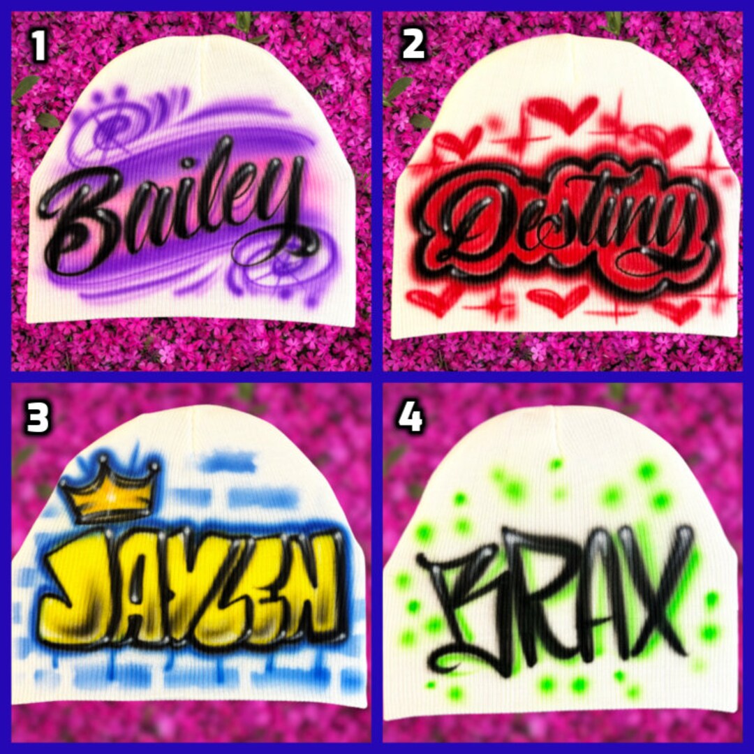 Airbrushed Beanie - Custom Printed Beanie - Personalized Cap - Name ...
